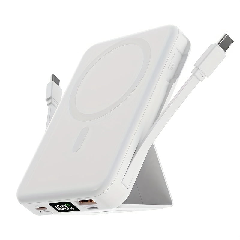 10000mAh Magnetic Power Bank 22.5W, Dual Cable with LED Display, Stand ...