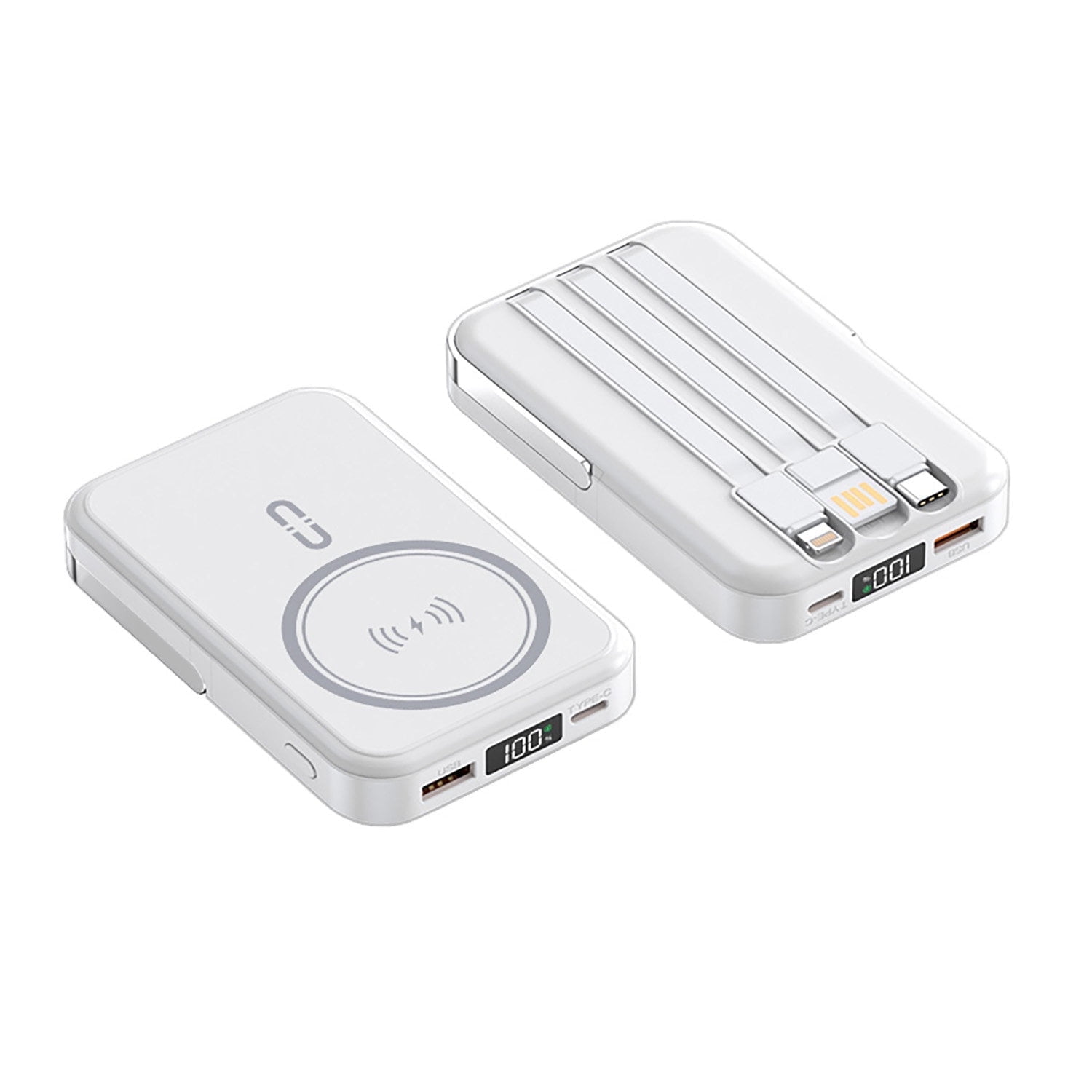 10000mAh Magnetic Power Bank w/ Stand- 3 Cables & Wireless Charging ...