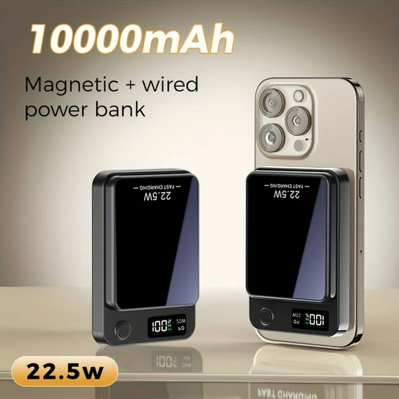 10000mAh Magnetic Wireless Power Bank, 15W Fast Wireless Charging & 22 ...