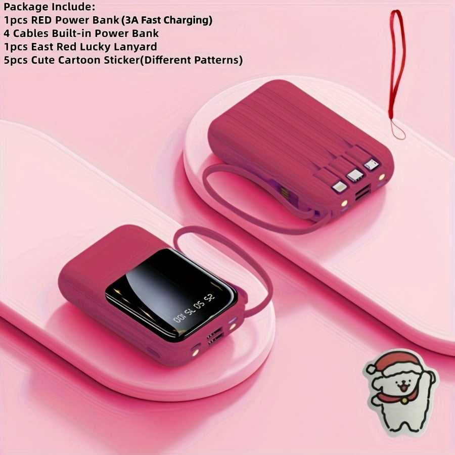 10000mAh Mini Power Bank | Multi-speed Charging, 4 Built-in Cables, LED ...