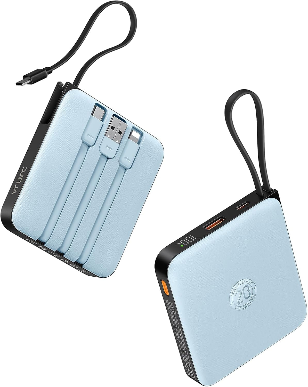 10000mAh Portable Charger for iPhone with Built-in Cables, PD 20W Fast ...