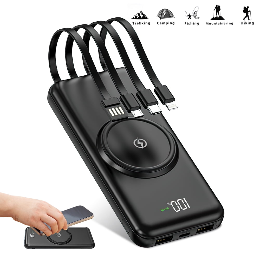 ABLINK 10000mAh Power Bank with Built-in Cables, Compatible with iPhone ...