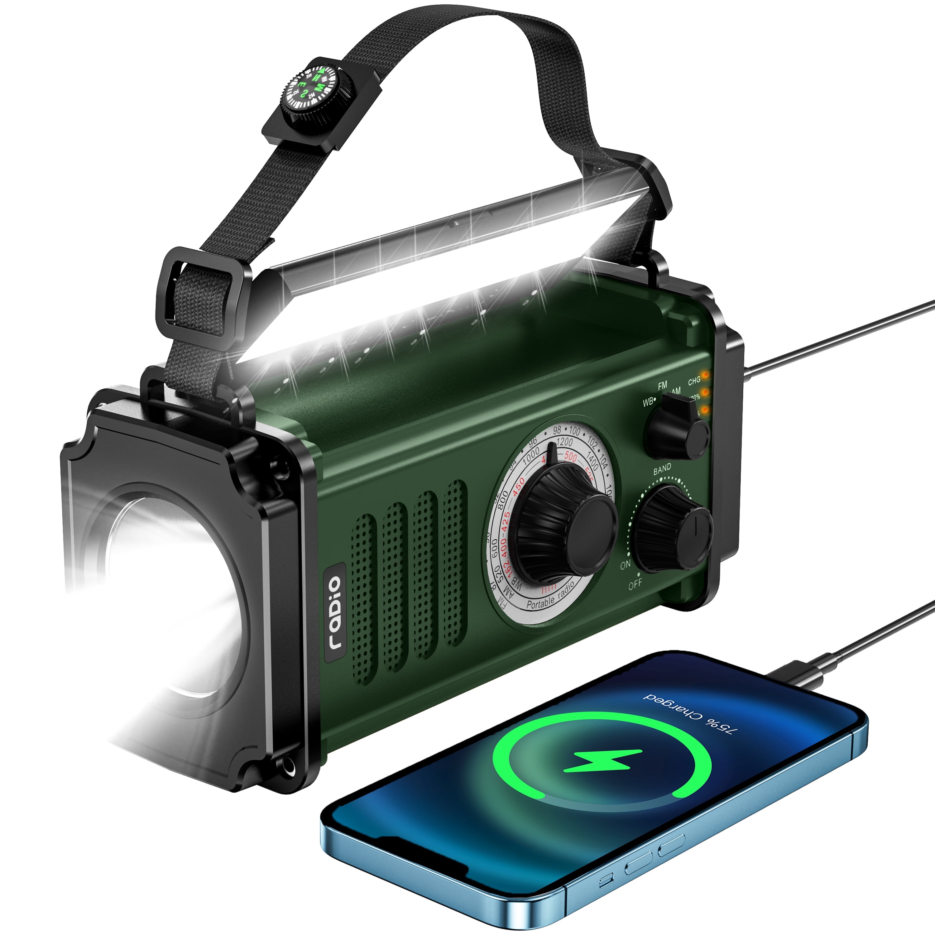 10000mAh Rechargeable Solar Radio with Phone Charger, Hand Crank Radio ...