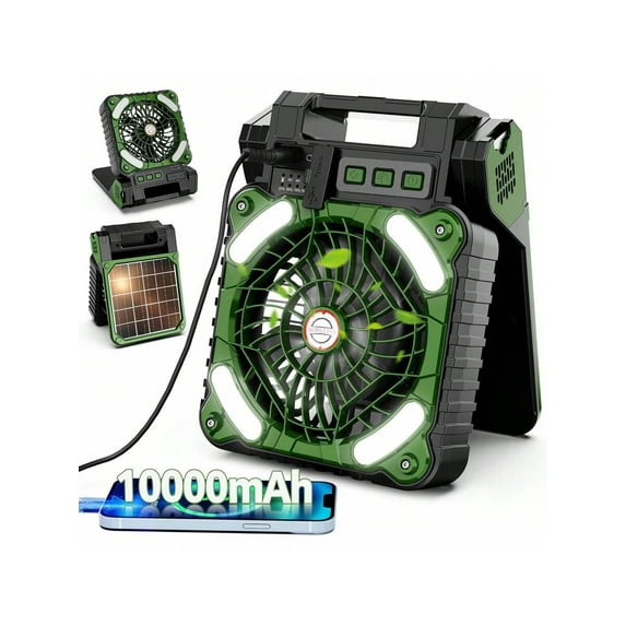 10000mAh Solar Powered Camping Fan With LED Lantern, 4 Speeds Powerful ...