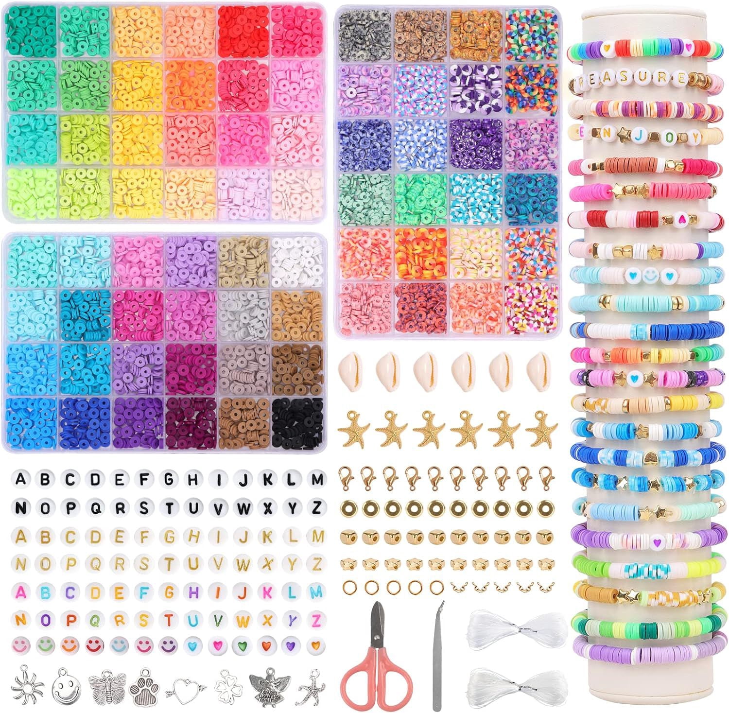 10000pcs 6mm Flat Polymer Clay Beads, 72 Color Heishi Beads Kit for ...
