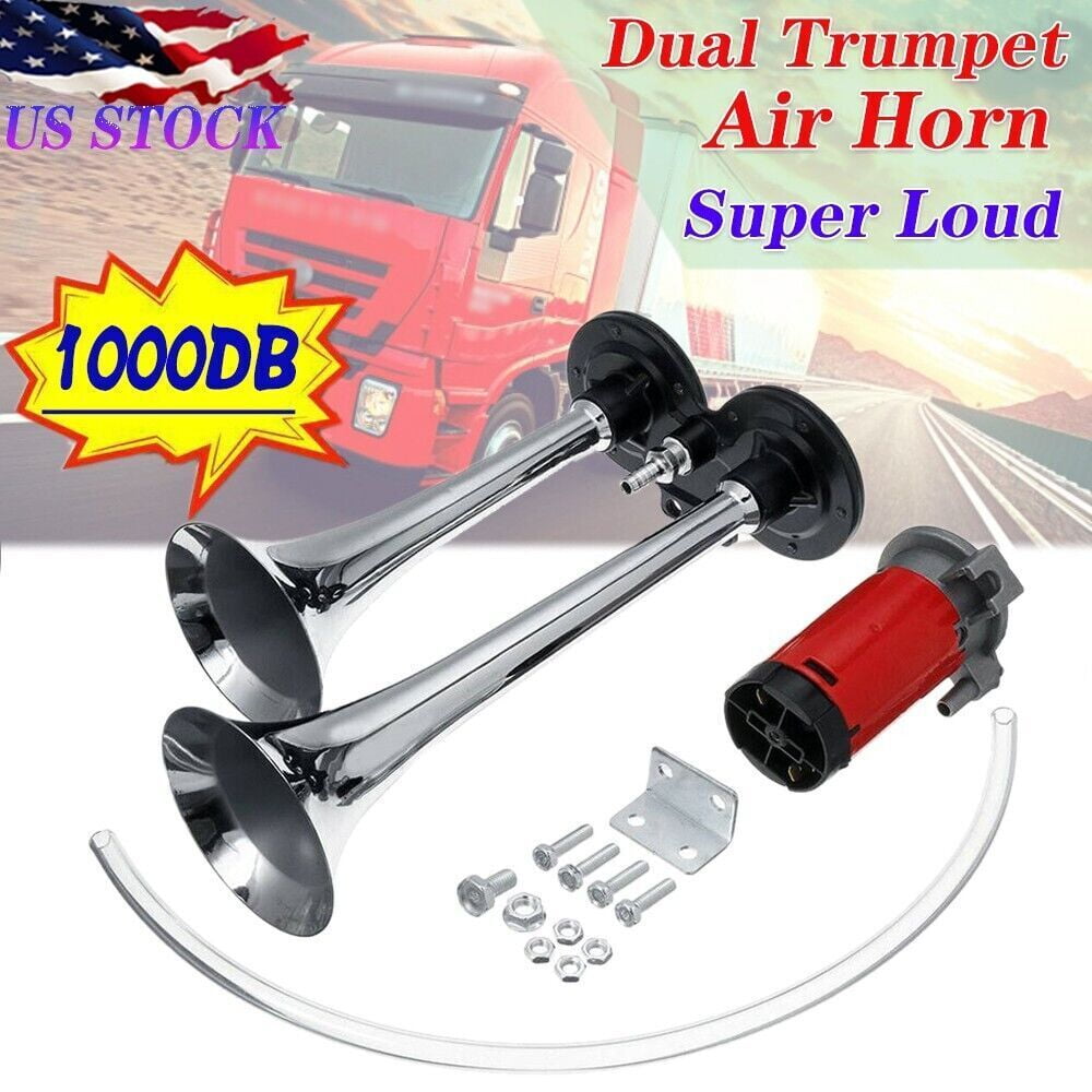 1000DB 12V Super Loud Car Electric Horn Dual Trumpets Truck Boat Train ...