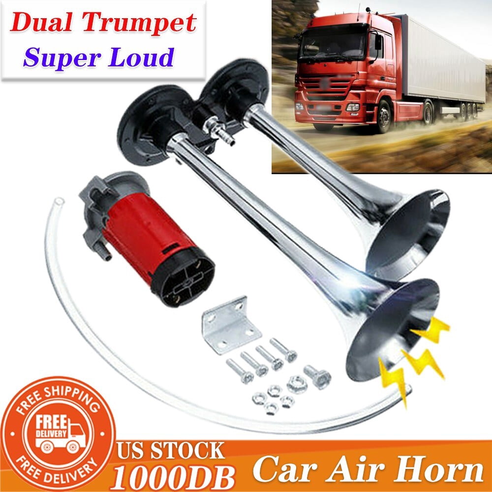 1000DB Ultra Loud Dual Trumpet Air Horn Compressor 12V for Car Truck ...