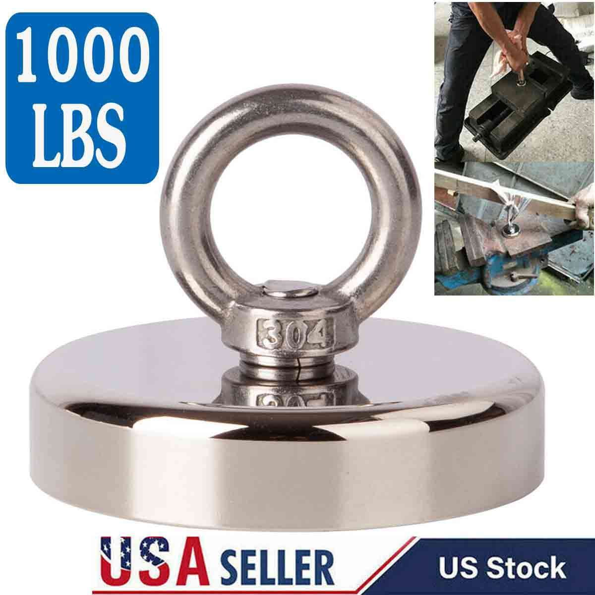 1000LBS Fishing Magnet Kit Strong Round Neodymium Pull Force Rope ...