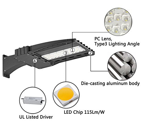 1000LED LED Shoebox Pole Light, 100W (300W Eq.) 12,000Lm, Street Light ...