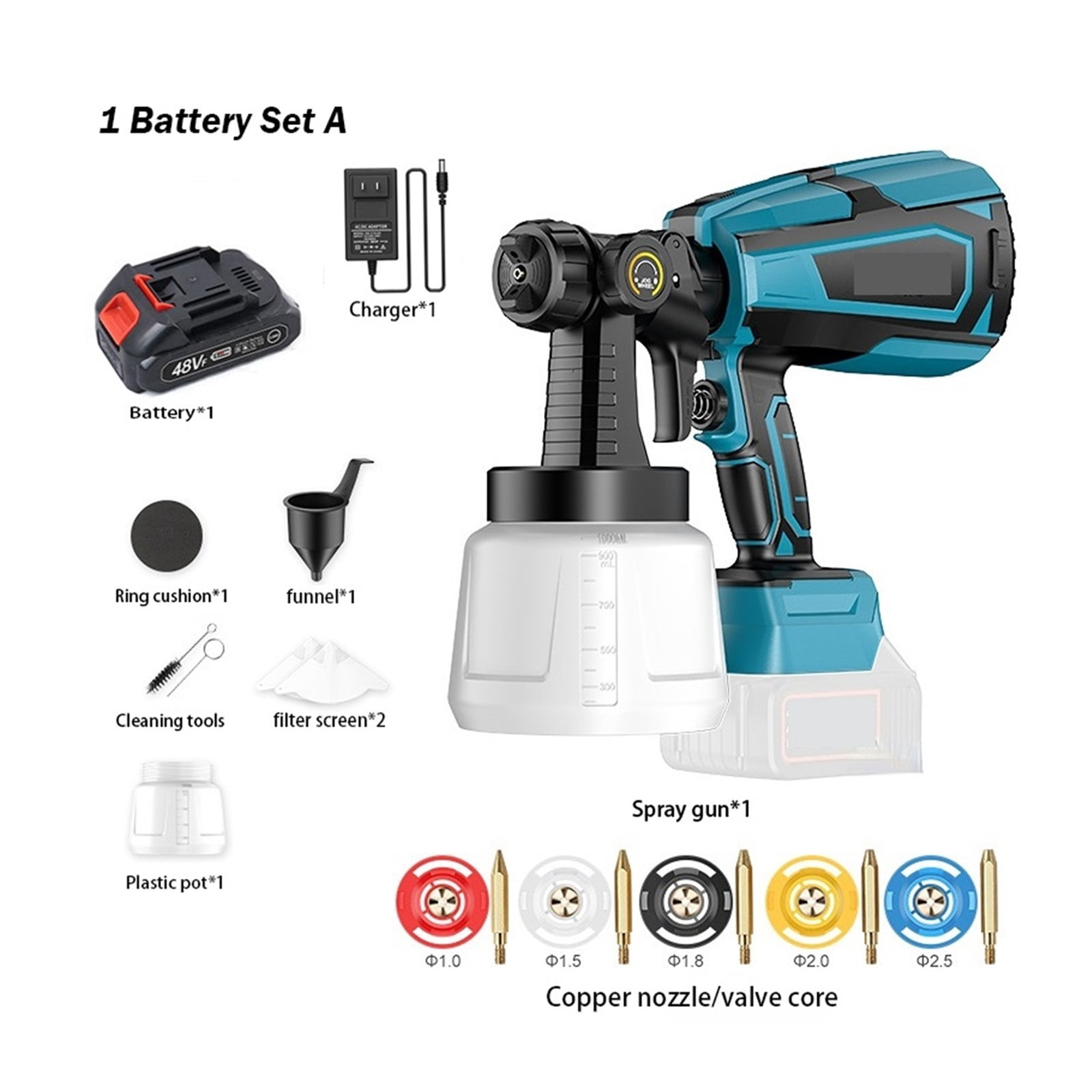 1000ML Electric Cordless Spray Gun Paint Sprayer Auto Furniture Steel ...