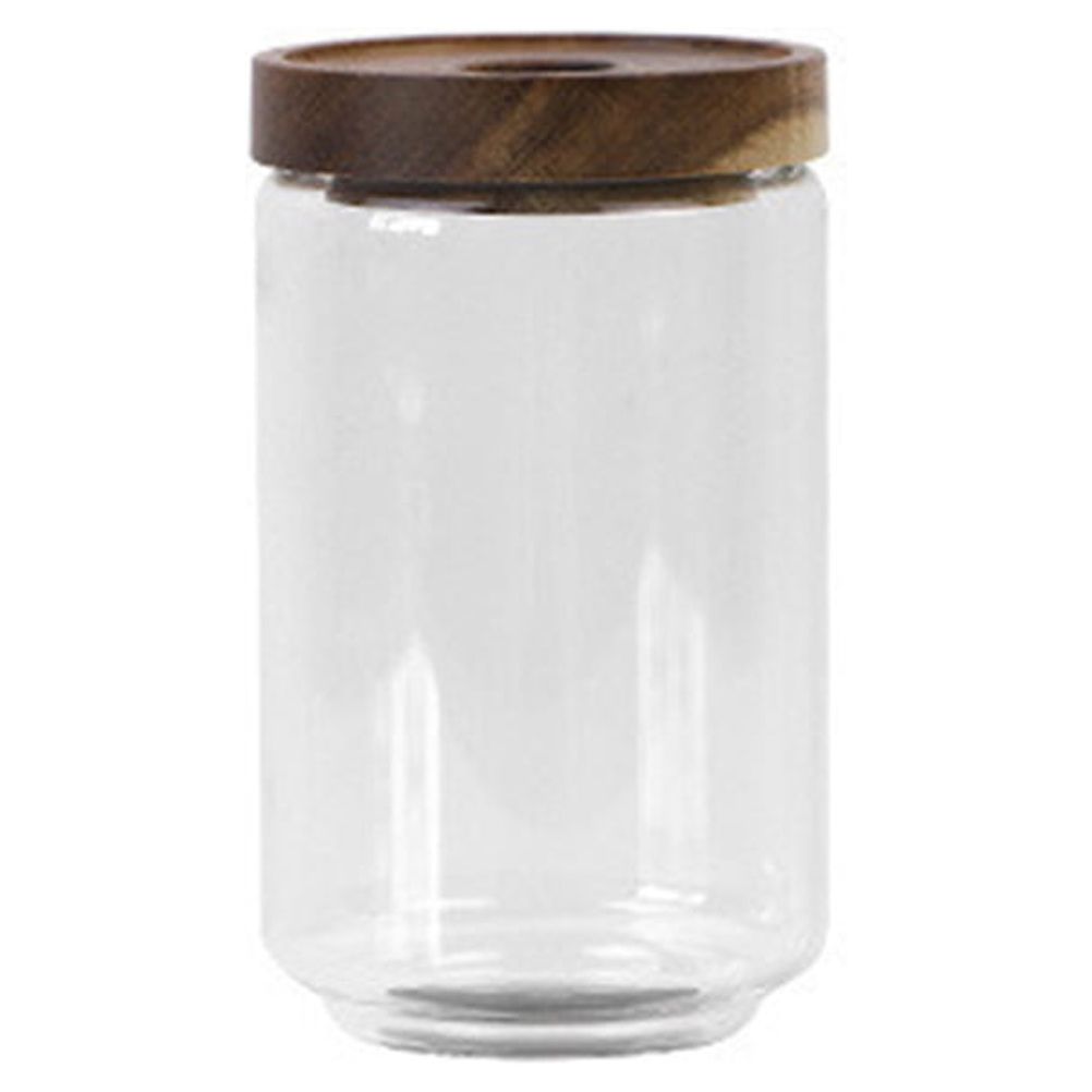 1000ML Heat-resistant Transparent Glass Tea Cans Wooden Lid Candy Jars ...