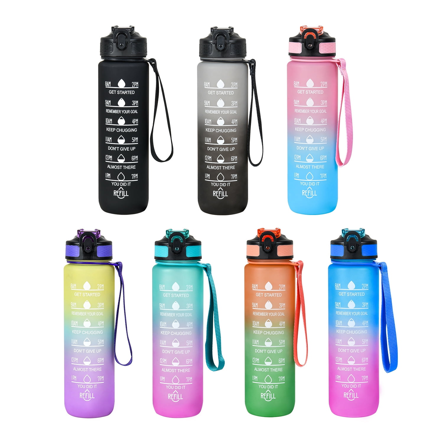 1000ML Sports Water Bottle PC with Scale Straw Lock Leak Proof ...