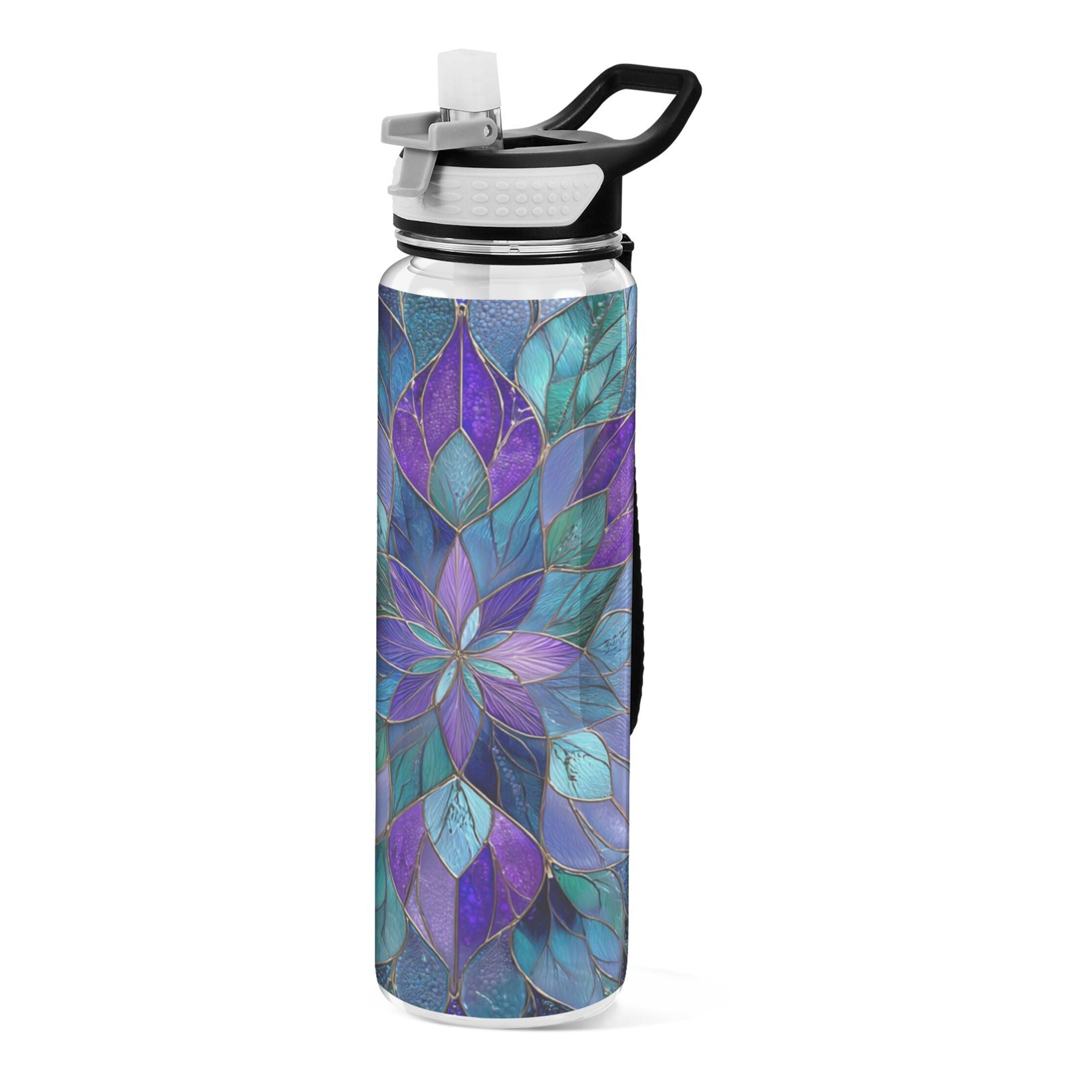 1000ML Transparent Sports Water Bottle with Handle & Straw Portable ...