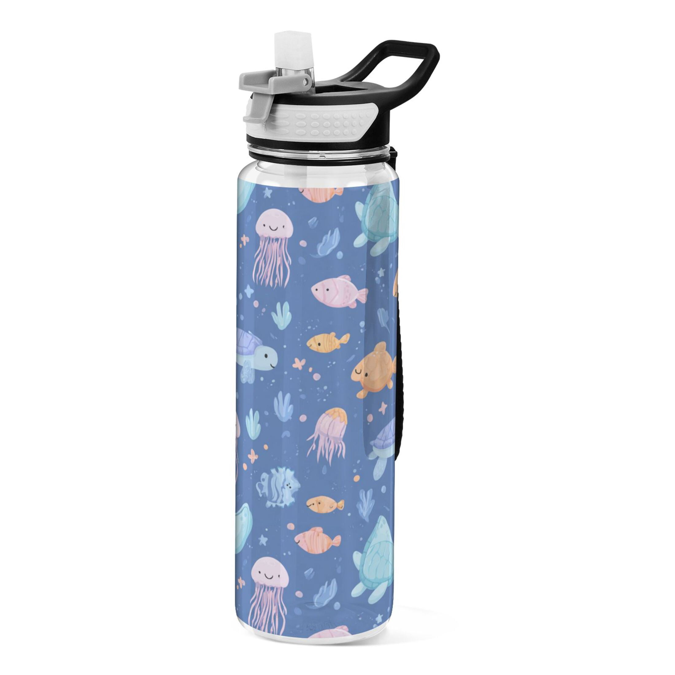 1000ML Transparent Sports Water Bottle with Handle & Straw Portable ...