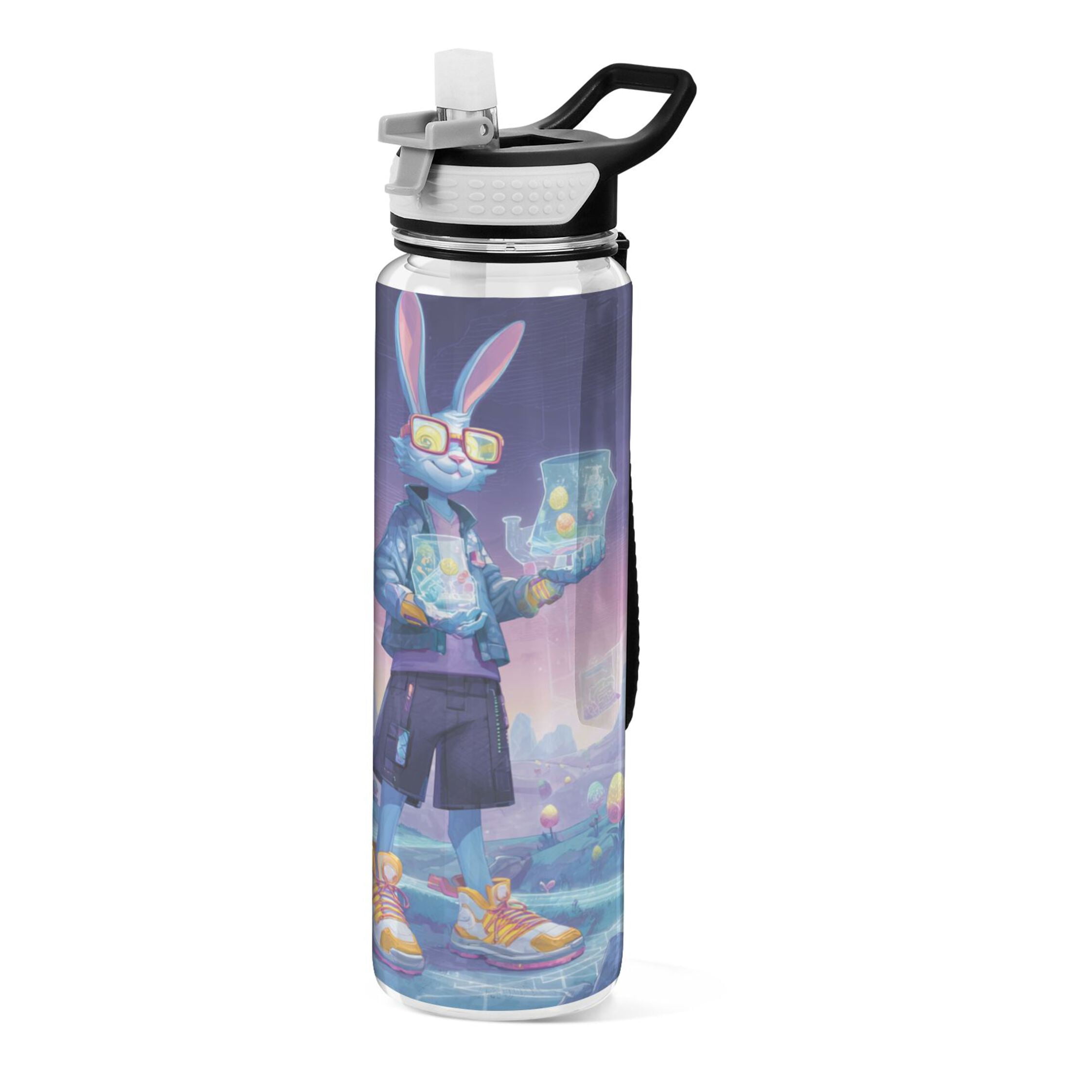 1000ML Transparent Sports Water Bottle with Handle & Straw Portable ...
