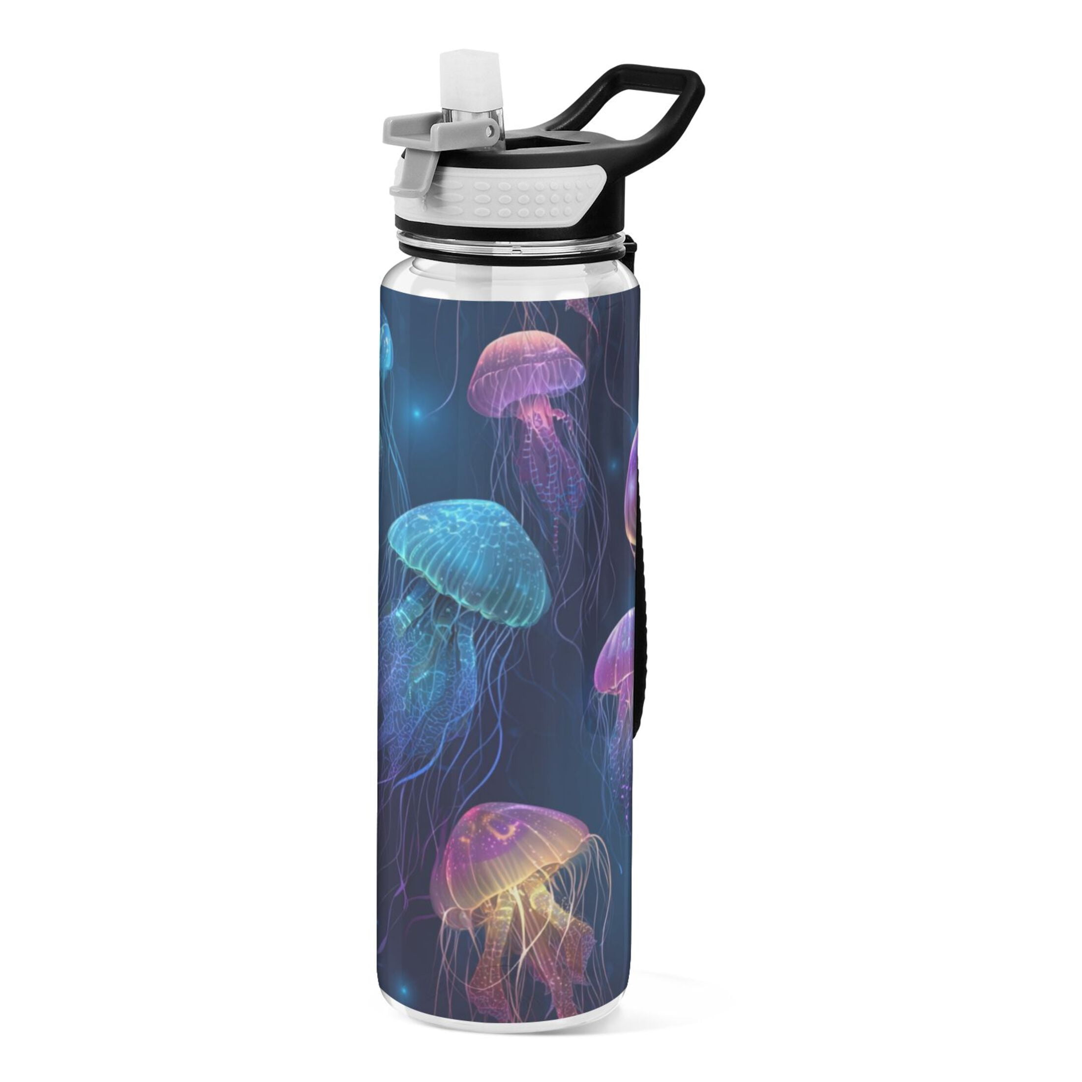 1000ML Transparent Sports Water Bottle with Handle & Straw Portable ...