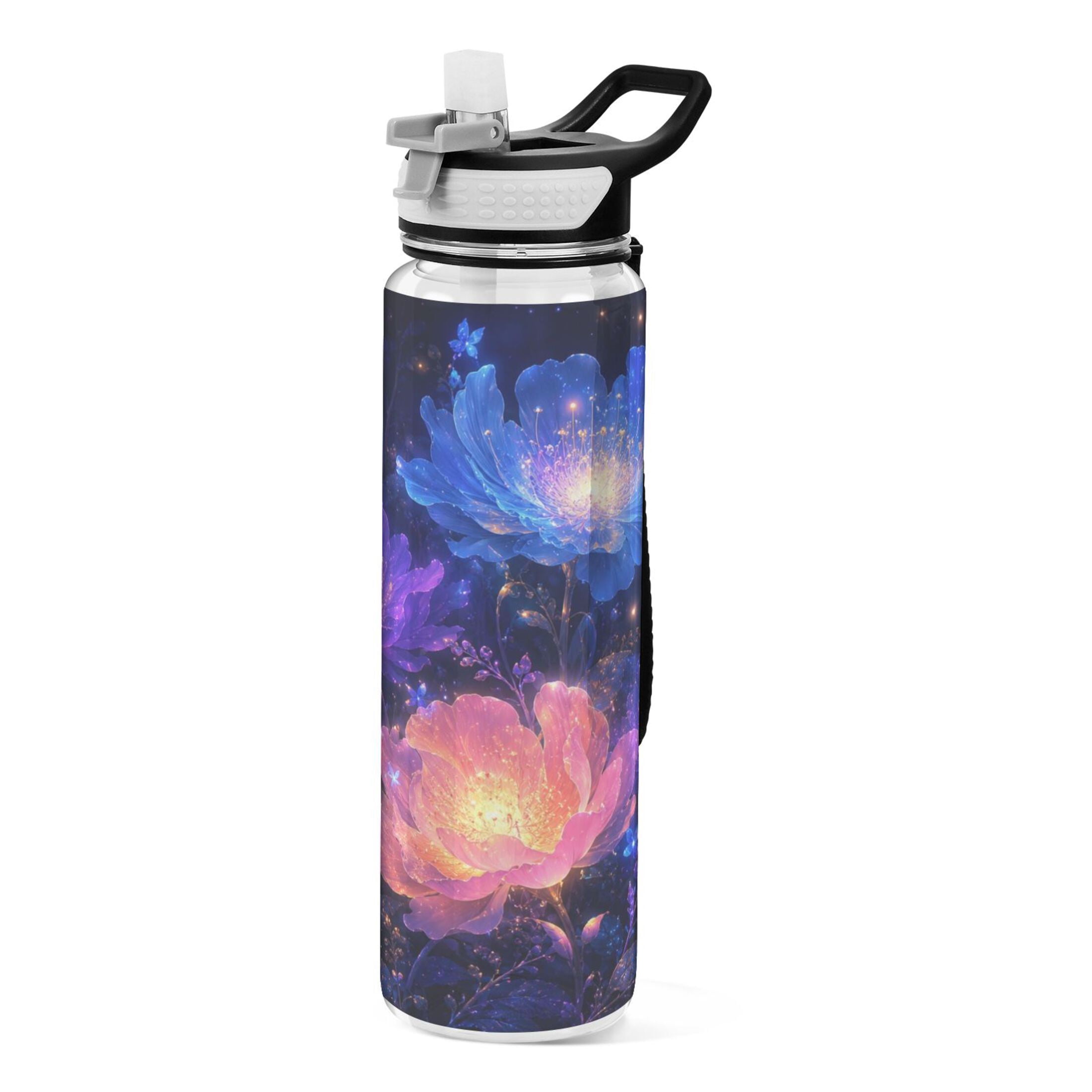 1000ML Transparent Sports Water Bottle with Handle & Straw Portable ...