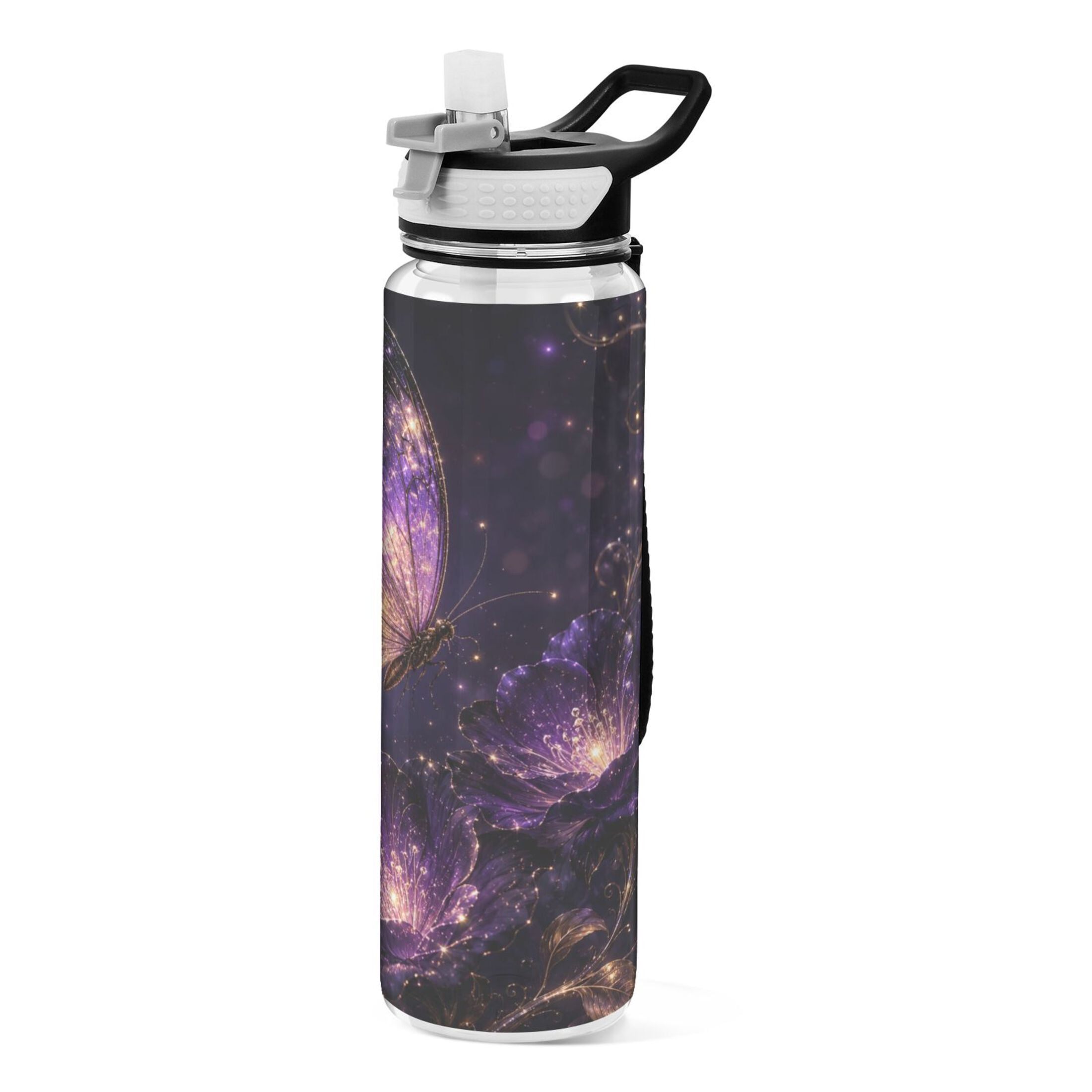 1000ML Transparent Sports Water Bottle with Handle & Straw Portable ...