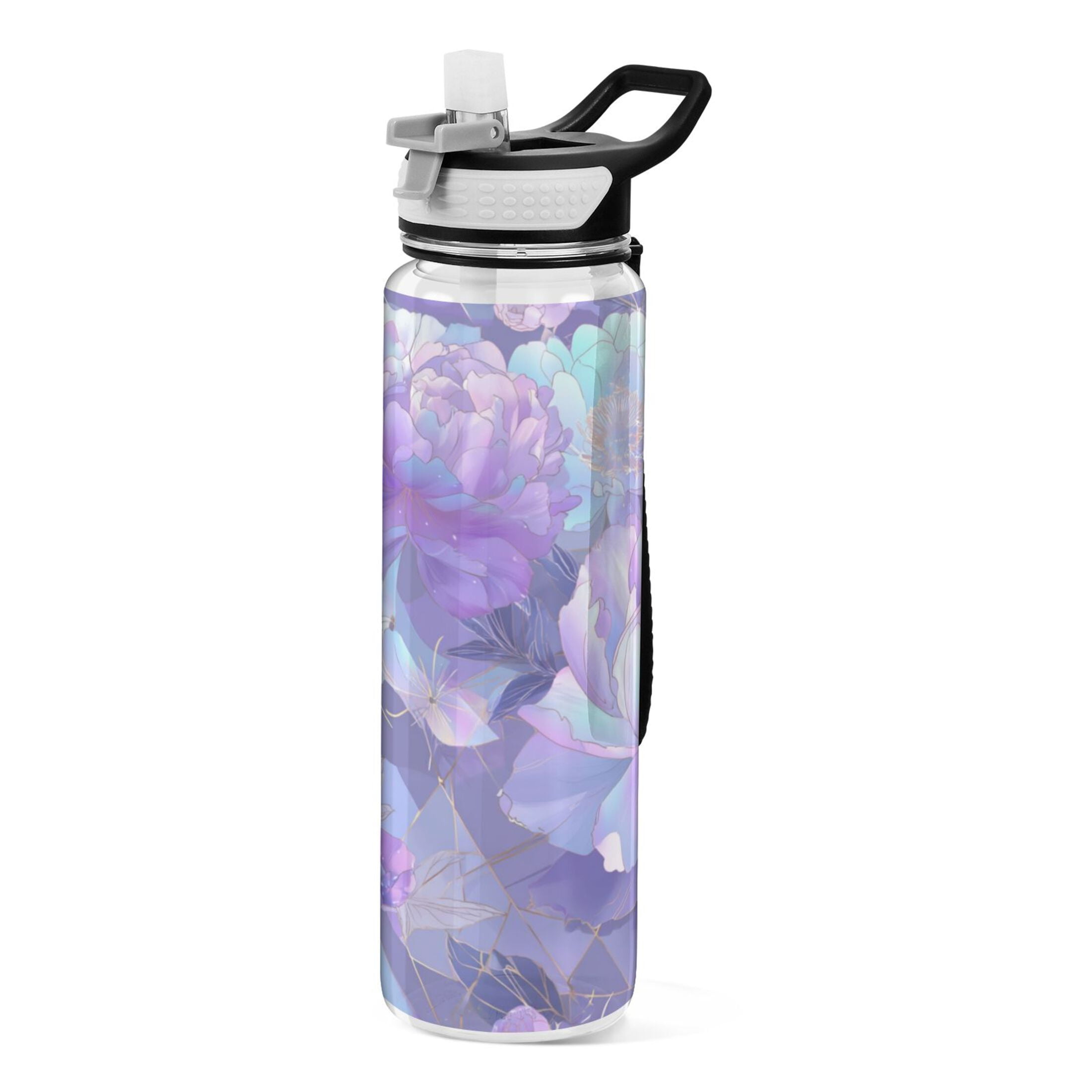 1000ML Transparent Sports Water Bottle with Handle & Straw Portable ...