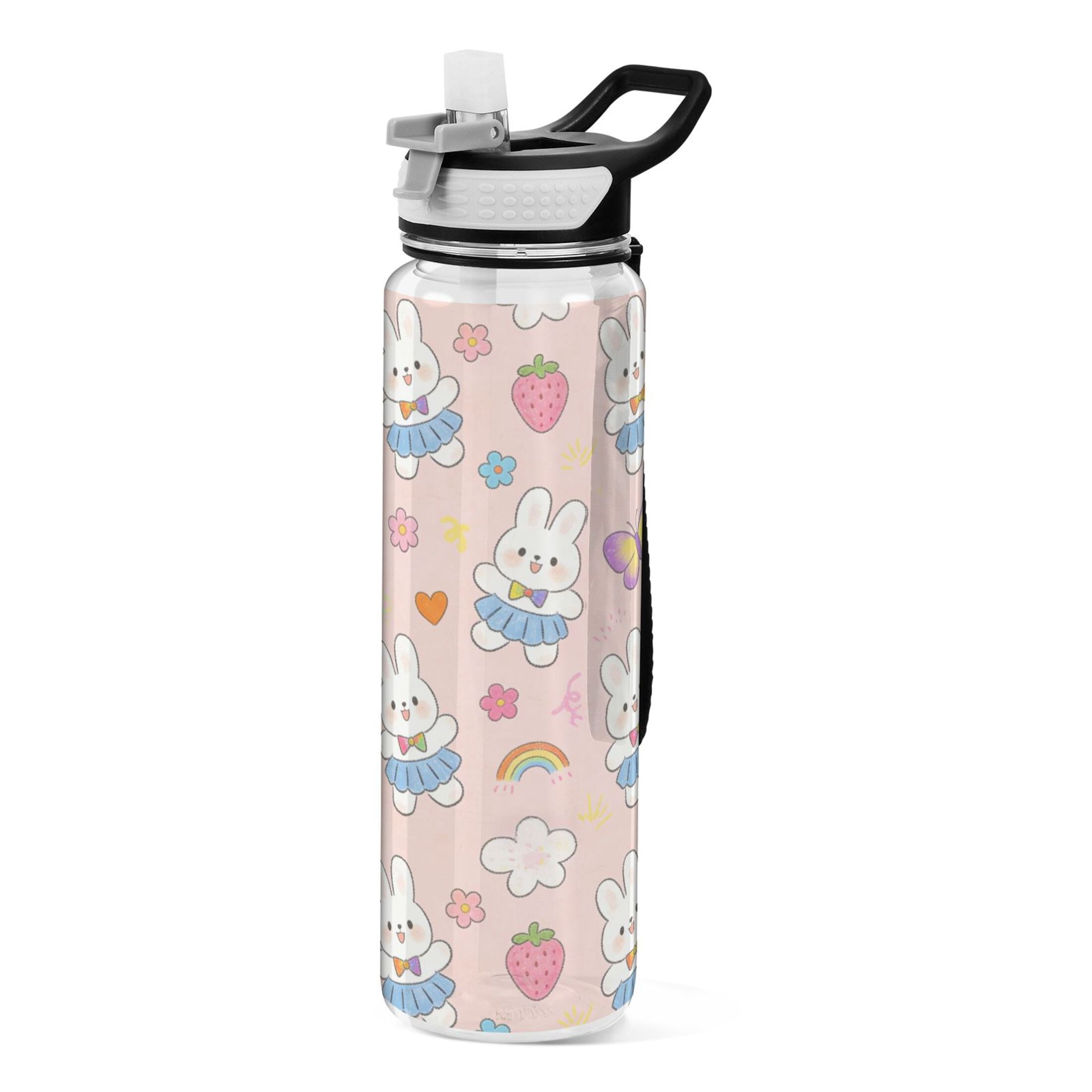 1000ML Transparent Sports Water Bottle with Handle & Straw Portable ...