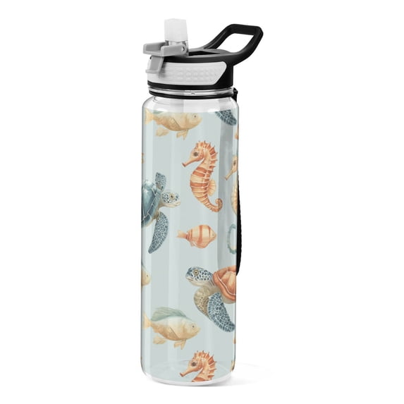 1000ML Transparent Sports Water Bottle with Handle & Straw Portable ...