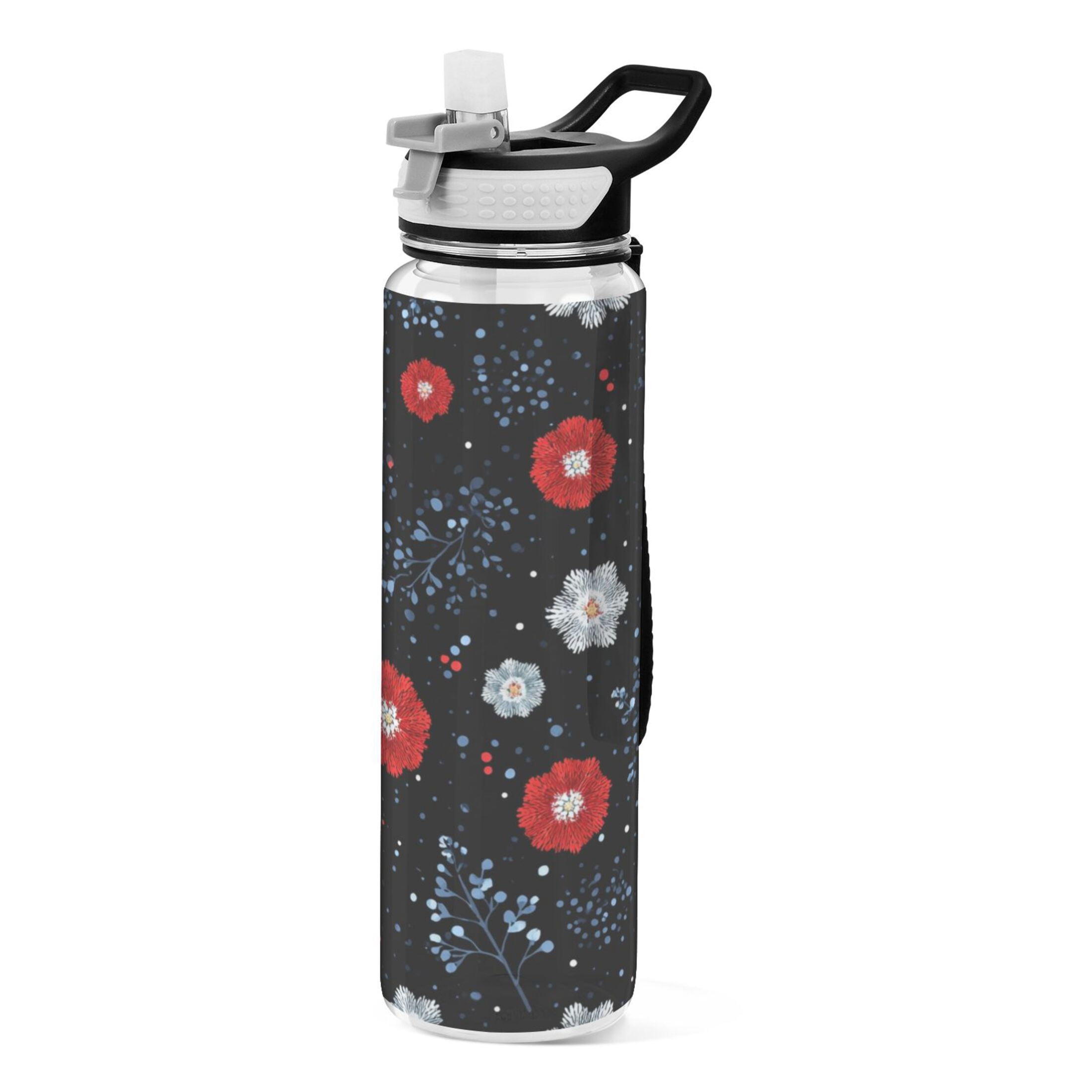 1000ML Transparent Sports Water Bottle with Handle & Straw Portable ...