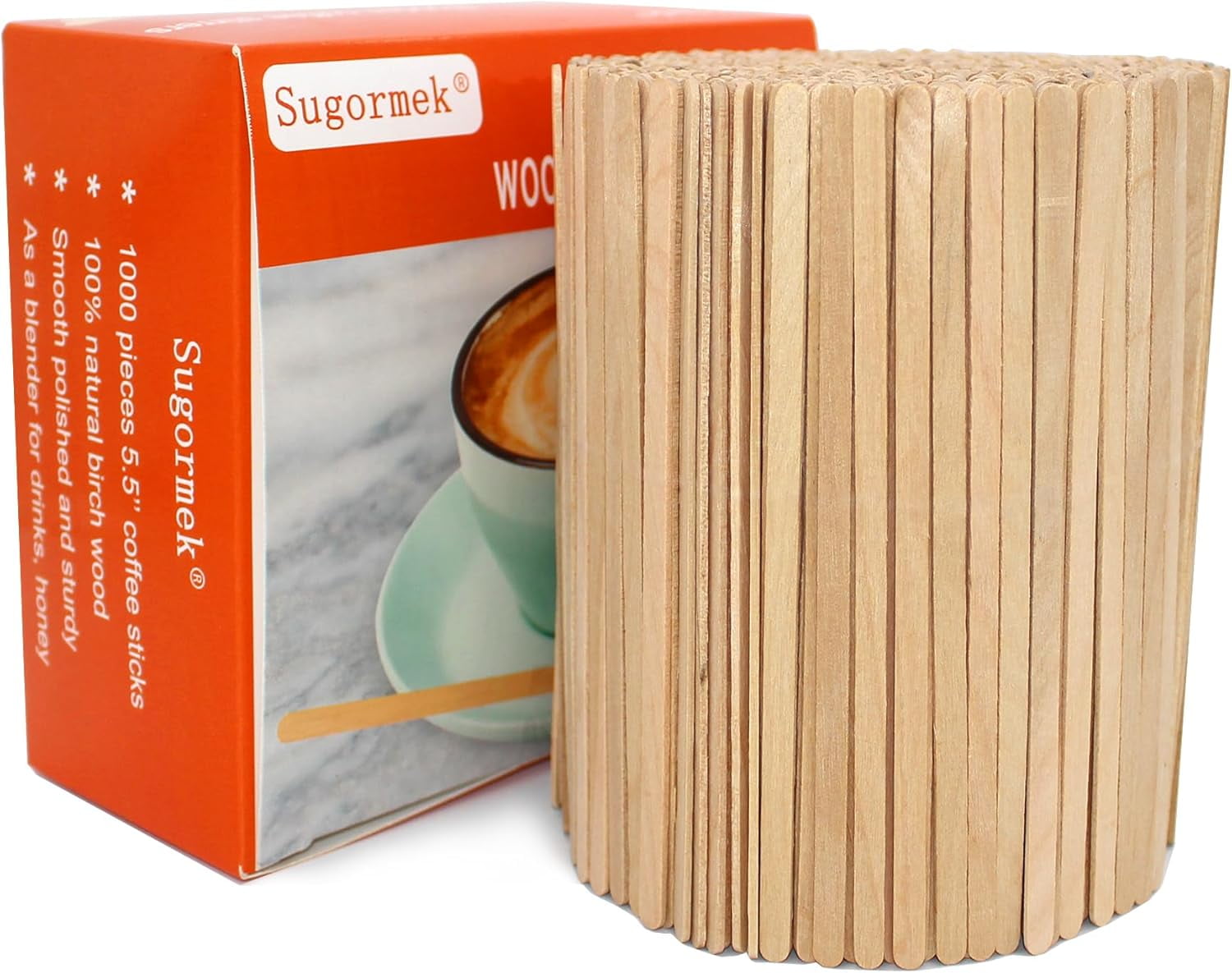 1000PCS 5.5 IN Wooden Coffee Stirrers, A+Level Smooth Rounded Edges ...