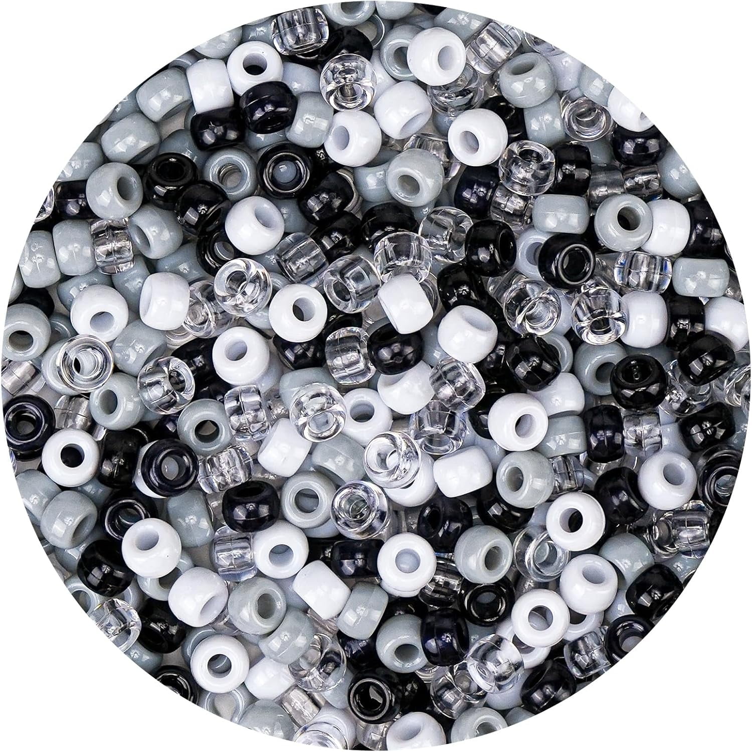1000PCS 6x9mm Pony Beads Bulk – Black, Gray, White Kandi Beads for ...