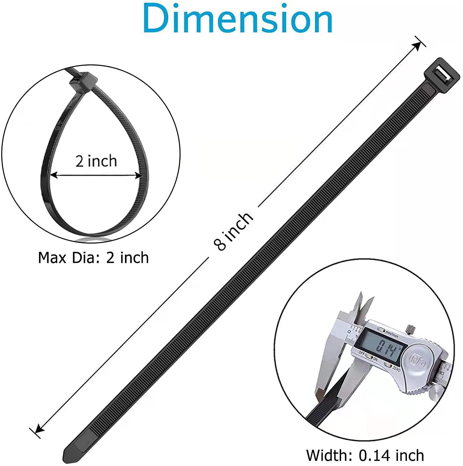 1000PCS 8" Black Cable Zip Ties, 40lbs Strong Self-Locking Nylon Wire ...