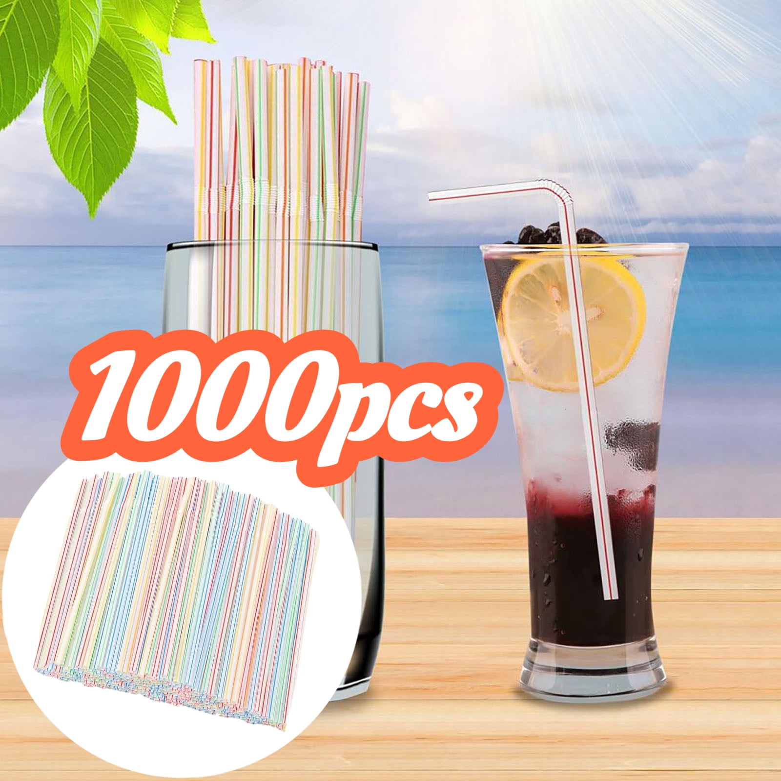 1000PCS Disposable Plastic Drinking Straws - Flexible Straws Disposable ...