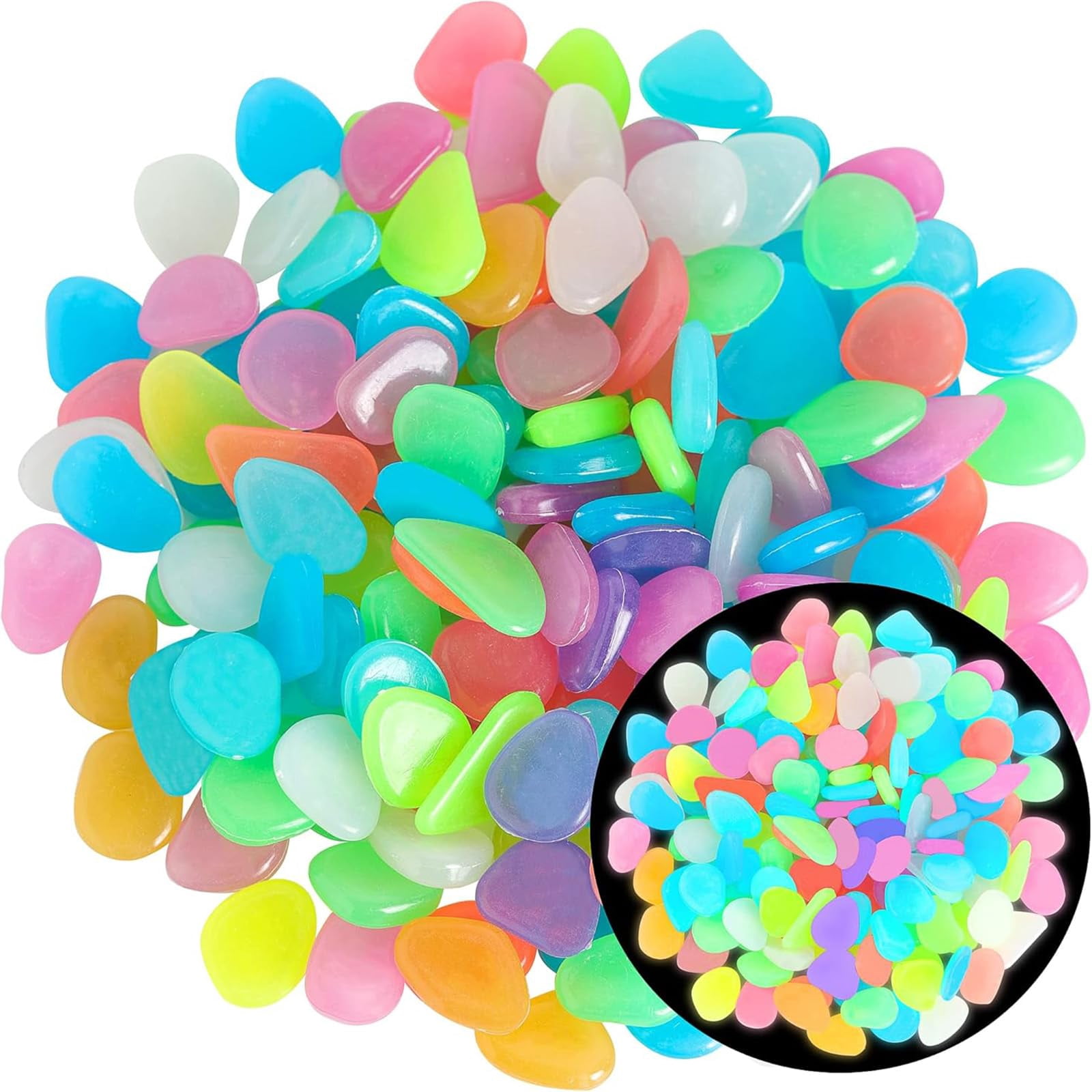 1000PCS Glow in The Dark Garden Stones, Mixed Color Luminous Pebbles ...