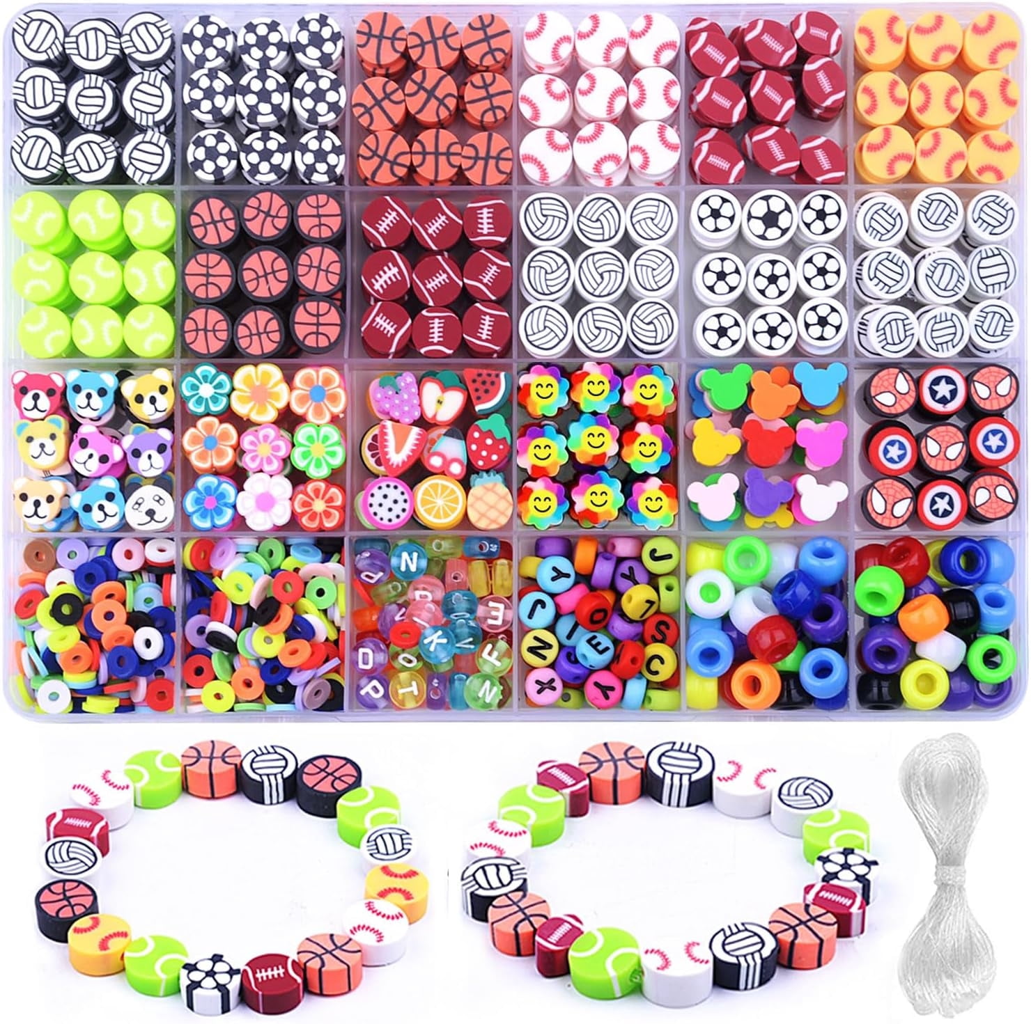 1000PCS Sports Polymer Clay Beads Bracelet Making kit, 24 Style Cute ...