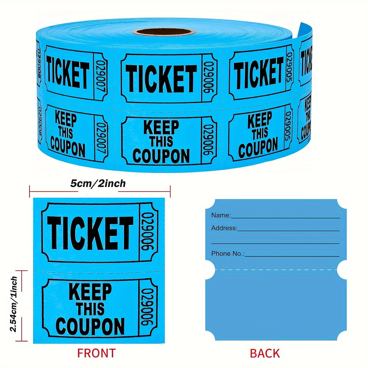1000Pair/2000 Sheets Raffle Tickets, Double Roll, Ticket for Events ...