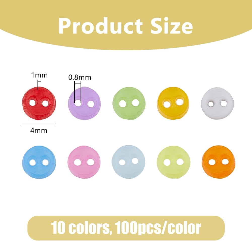 1000Pcs 10 Colors Mini Round Buttons Tiny Plastic Buttons 4mm Cloth ...