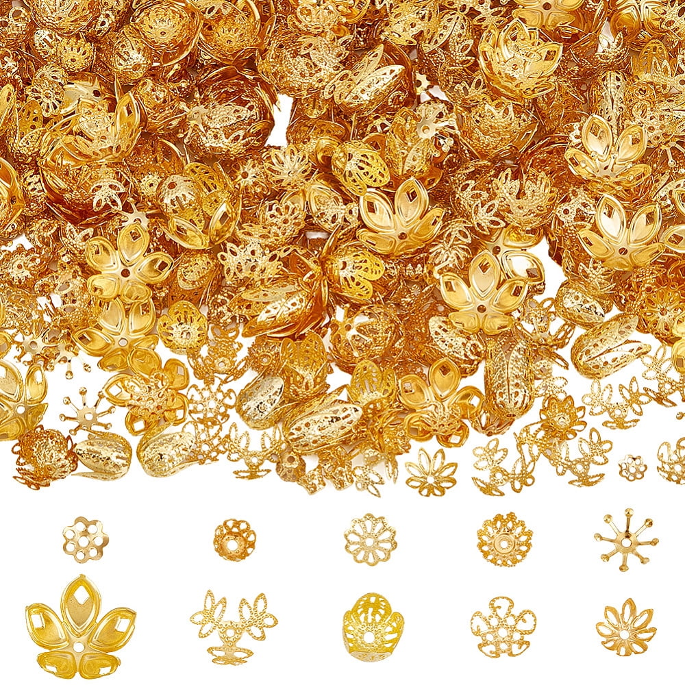 1000Pcs 10 Styles Iron Bead Caps Flower Golden 6~16x6~18x1.5~9.5mm Hole ...