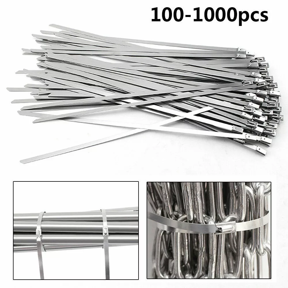 1000Pcs 12" 16" 18" Stainless Steel Metal Cable Zip Tie Self Lock Strap ...