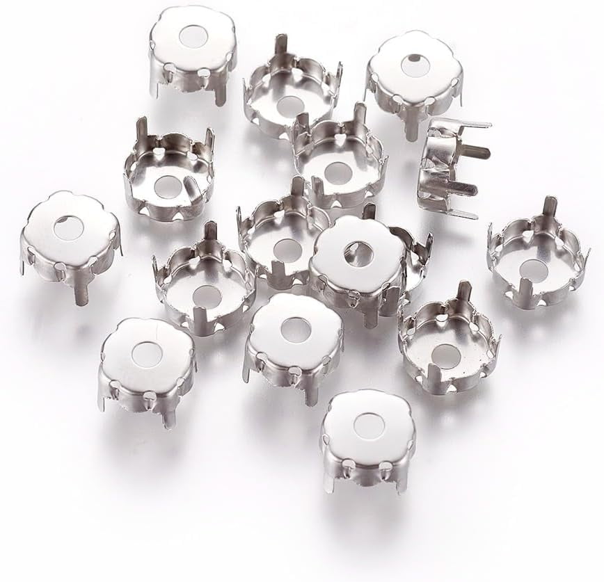 1000Pcs 201 Stainless Steel Sew on Prong Settings 10.6x6.6mm Flat Round ...