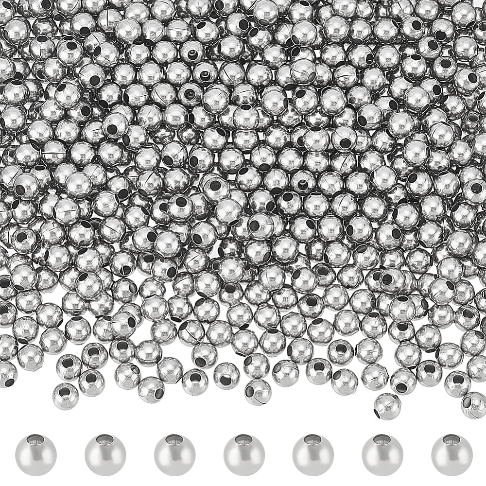 1000Pcs 304 Stainless Steel Hollow Round Seamed Beads for Jewelry Craft ...