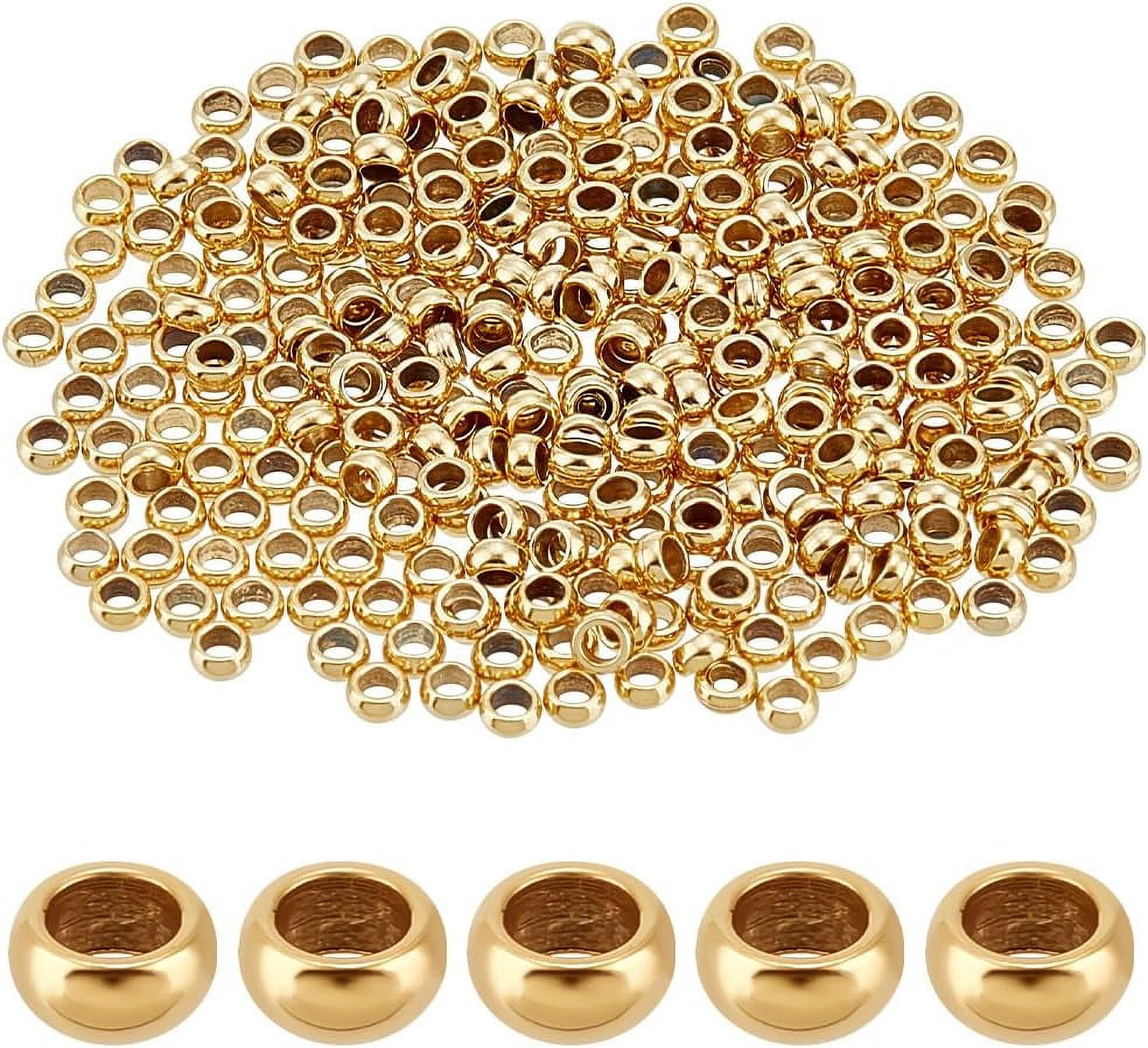 1000Pcs 316 Surgical Stainless Steel Crimp Beads Rondelle Real 18K Gold ...