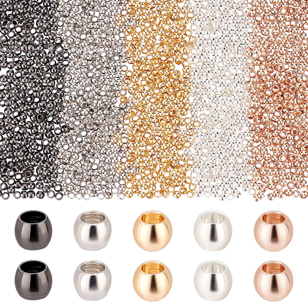 1000Pcs 5 Colors Rack Plating Brass Beads Long-Lasting Plated Round ...