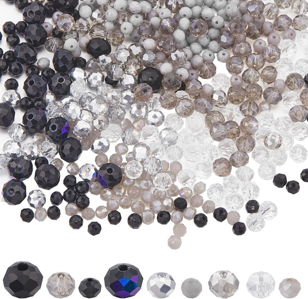 1000Pcs 9 Colors Rondelle Beads Black Faceted Glass Bead Bulk Assorted ...