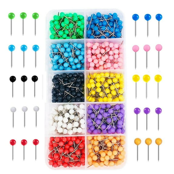 1000Pcs Colored Map Push Pins, 1/8" Plastic Round Head Maps Pins Maps ...