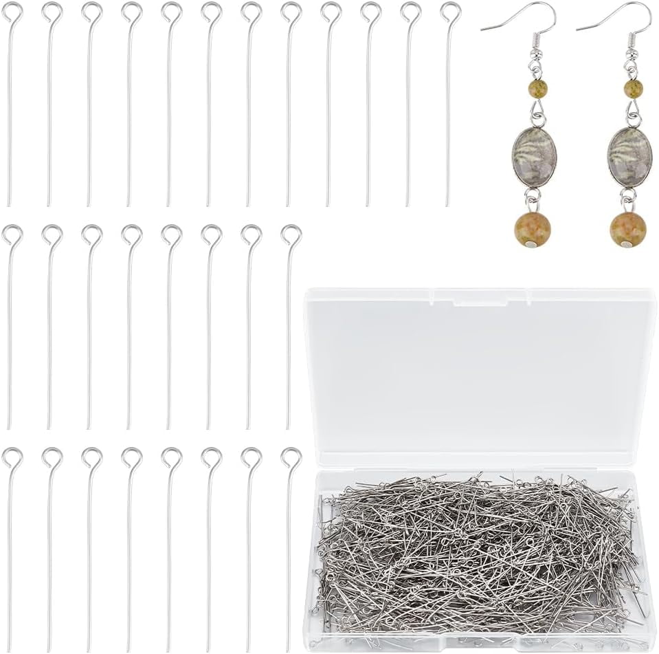 1000Pcs Open Eye Pin 304 Stainless Steel Eye Pins 30mm Long Metal Flat ...