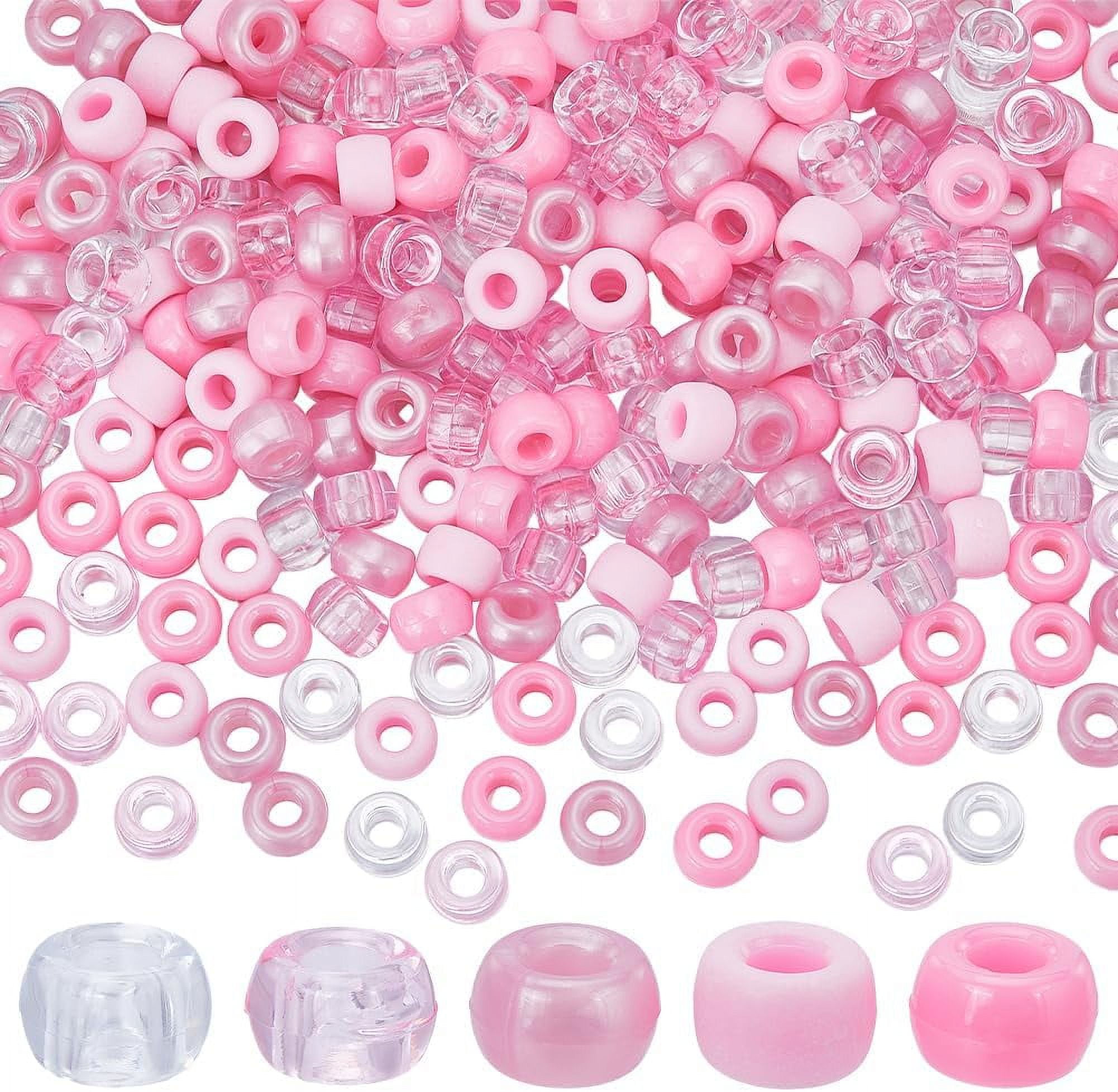 1000Pcs Pony Beads Bulk Pink Plastic Pony Beads 6x9mm Opaque ...
