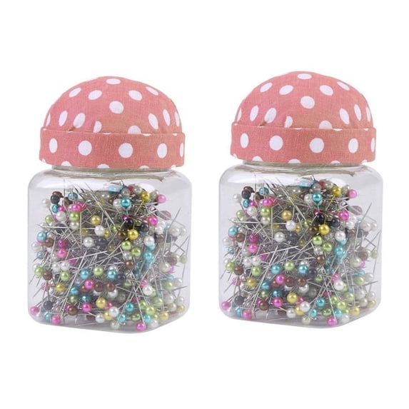 1000Pcs Sewing Pins Pearl Needles Pink Fabric Cover Pin Cushion Bottle ...