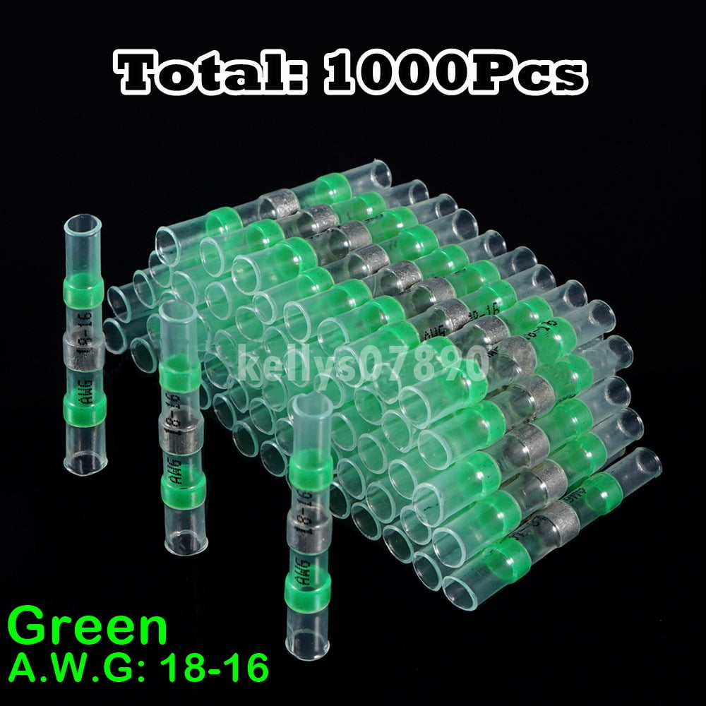 1000Pcs Solder Seal Sleeve Heat Shrink Butt AWG 18-16 Wire Connectors ...