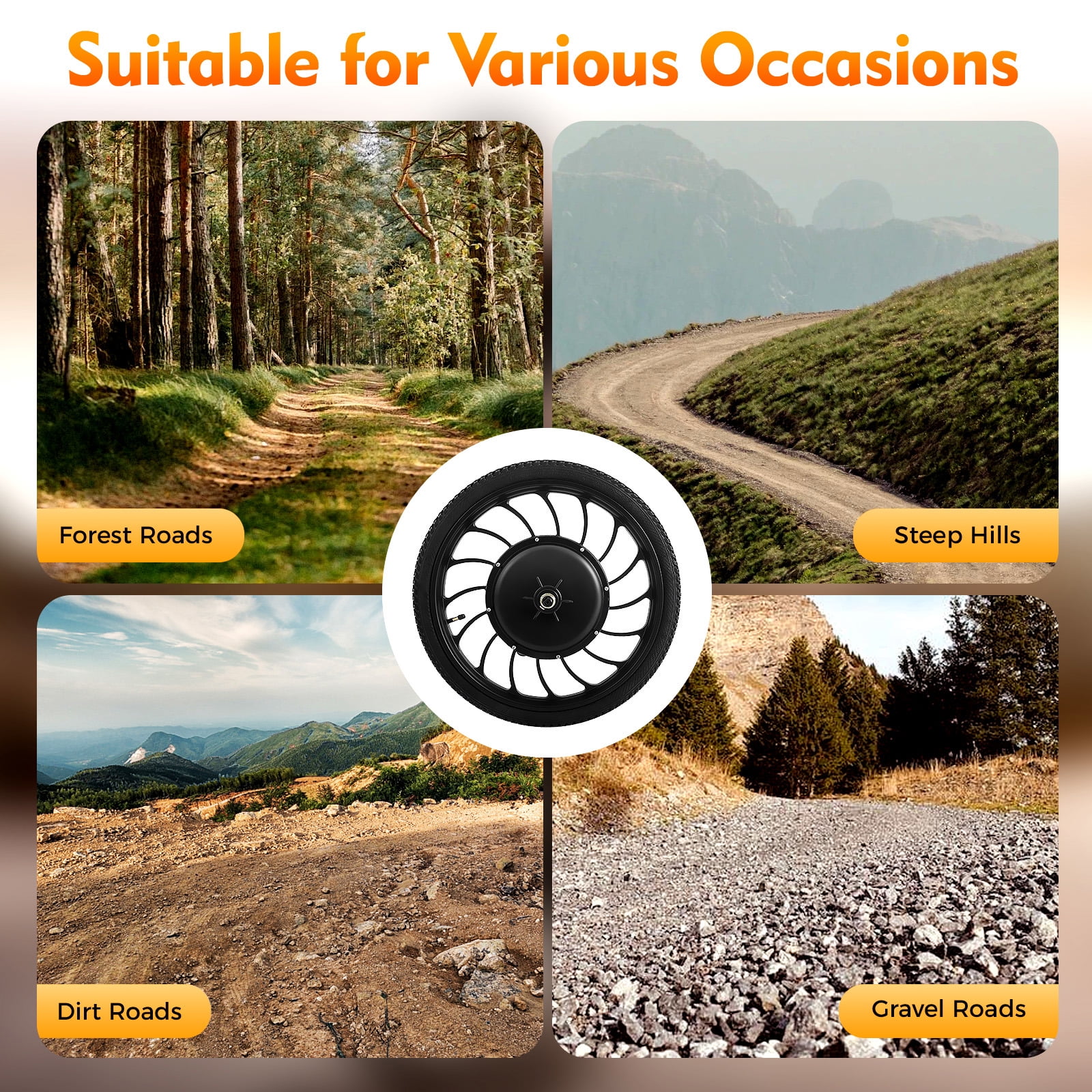 1000W 20" Ebike Front Wheel Electric Bicycle Motor Conversion 1 Front ...