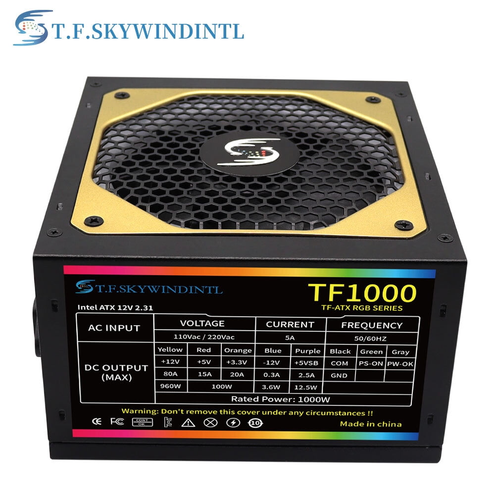 1000W ATX PC Power Supply LED Fan RGB PSU Silent SATA IDE Gaming Power ...