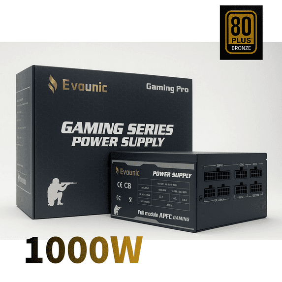 1000W ATX Power Supply 80 Plus Bronze Certified Non-Modular PSU with ...