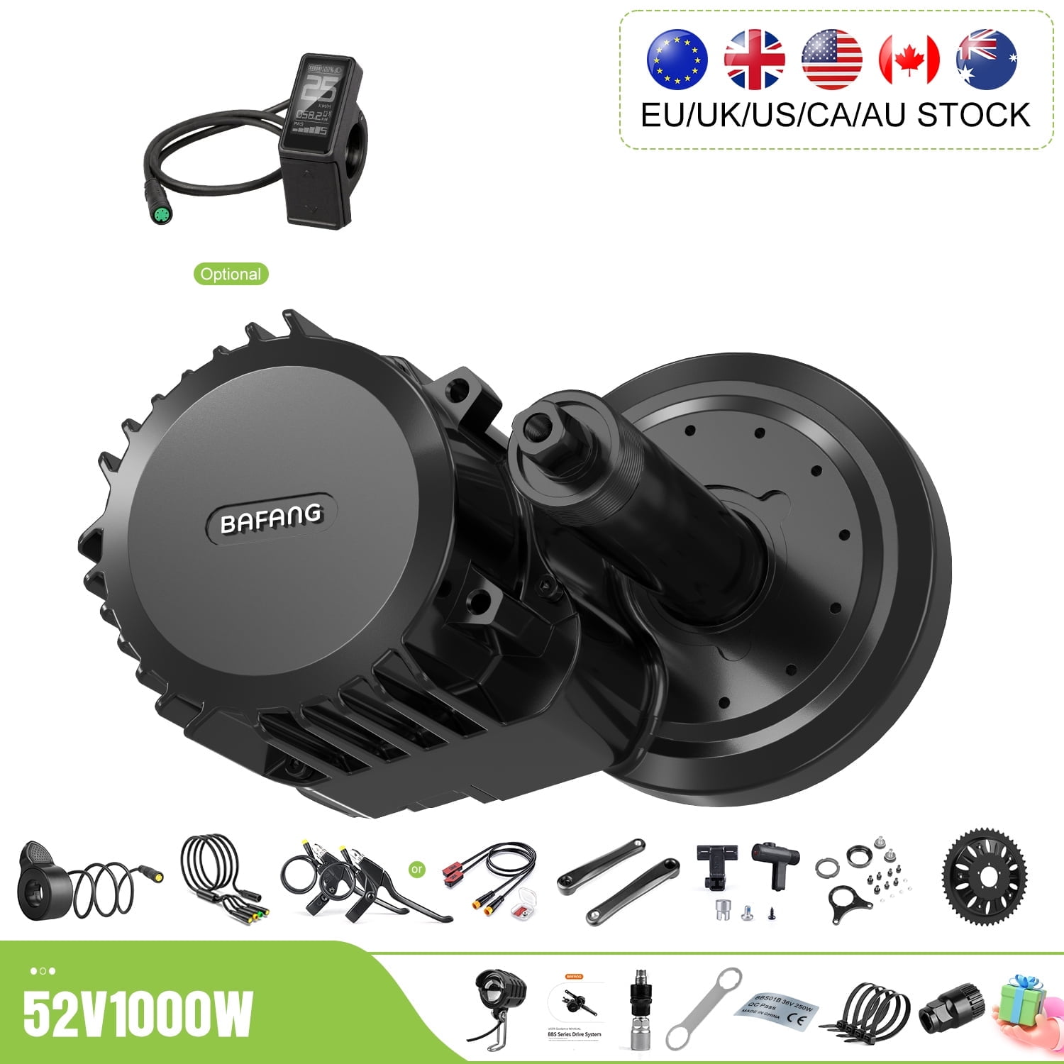 1000W Electric Bicycle Conversion Kits BAFANG 52V Mid Drive Motor Kits with DM03 Display BBS-HD ...